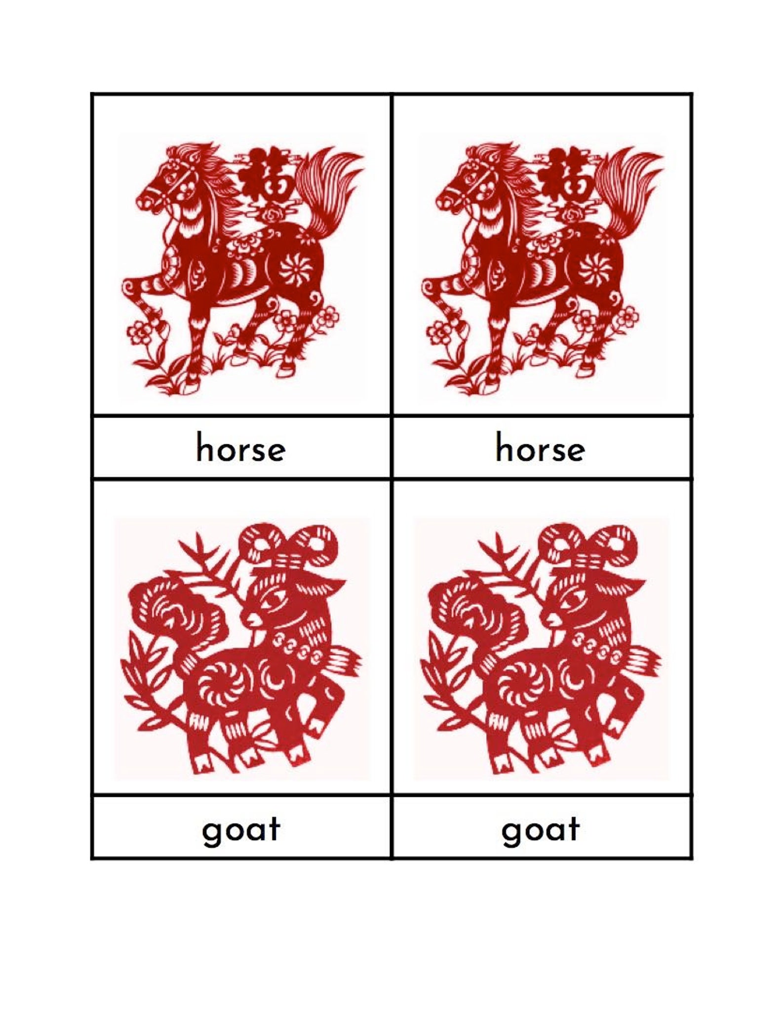 Chinese Zodiac Montessori Three Part Cards - Etsy