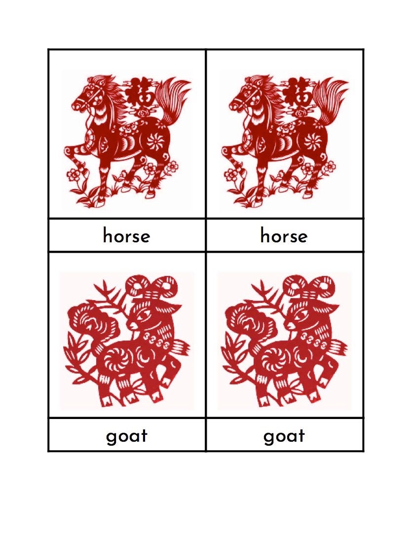 Chinese Zodiac Montessori Three Part Cards - Etsy