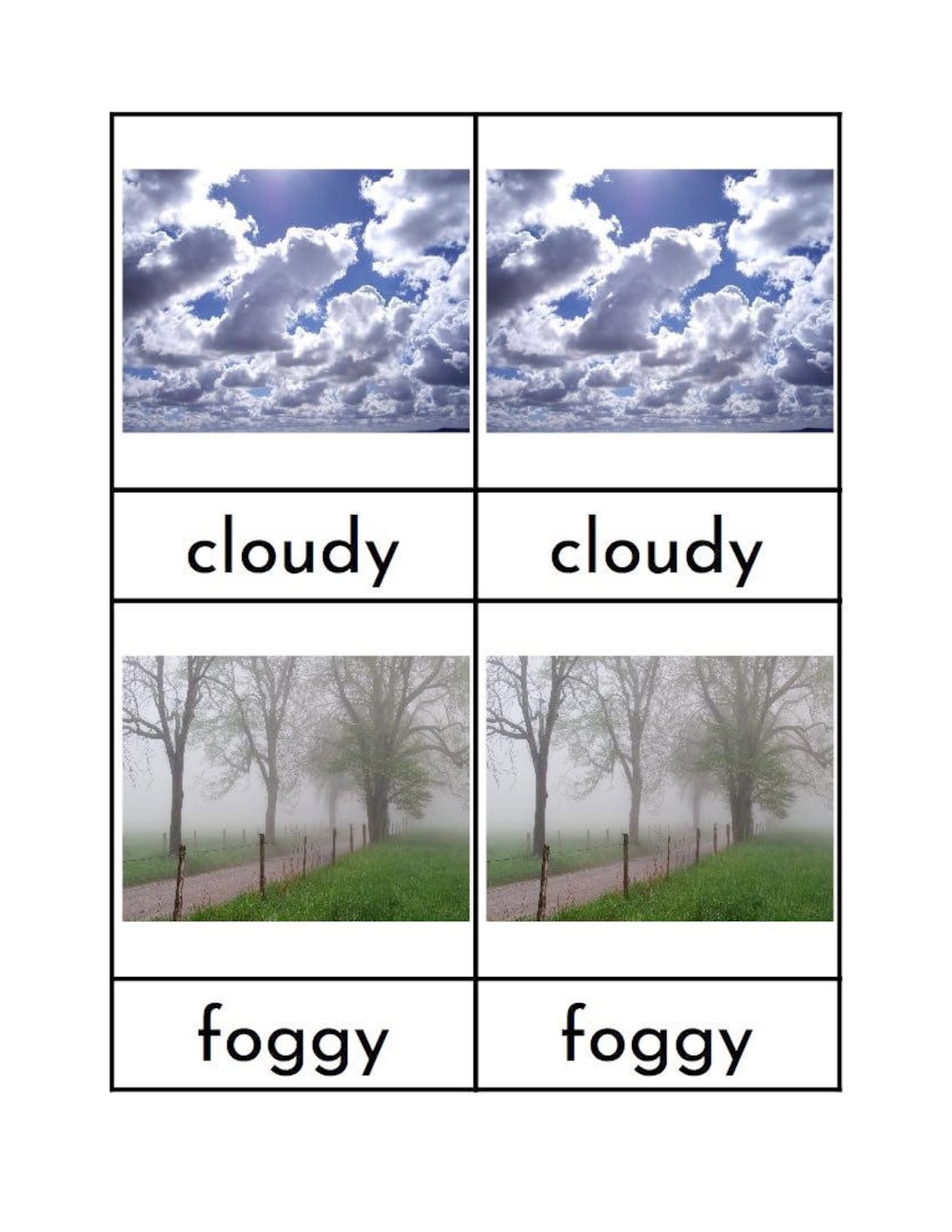 Weather Montessori Three Part Cards | Etsy