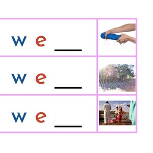 Montessori Word Building Pink Ending Sounds Match Words With Short 'e ...