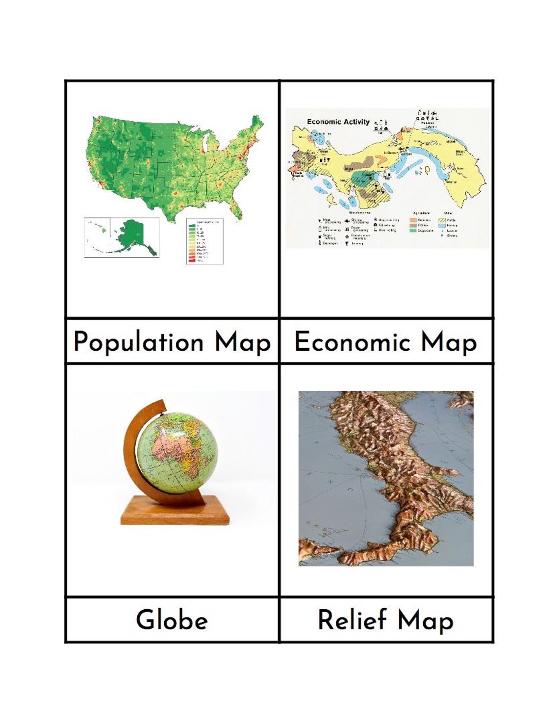 Montessori Types of Maps Three/four Part Cards - Etsy