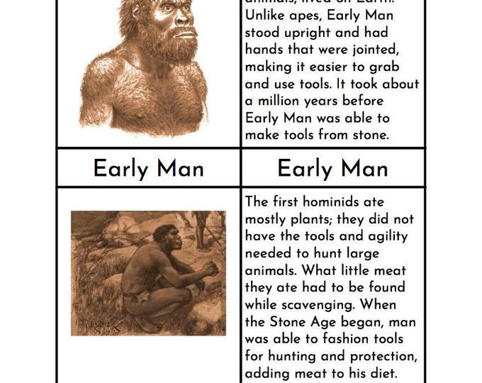 Montessori Prehistoric (early) Man - Three/four Part Cards - Etsy