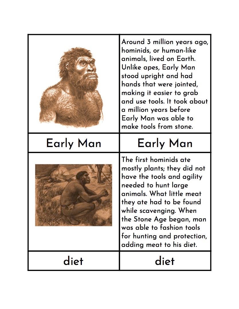 Montessori Prehistoric early Man Three/four Part Cards - Etsy