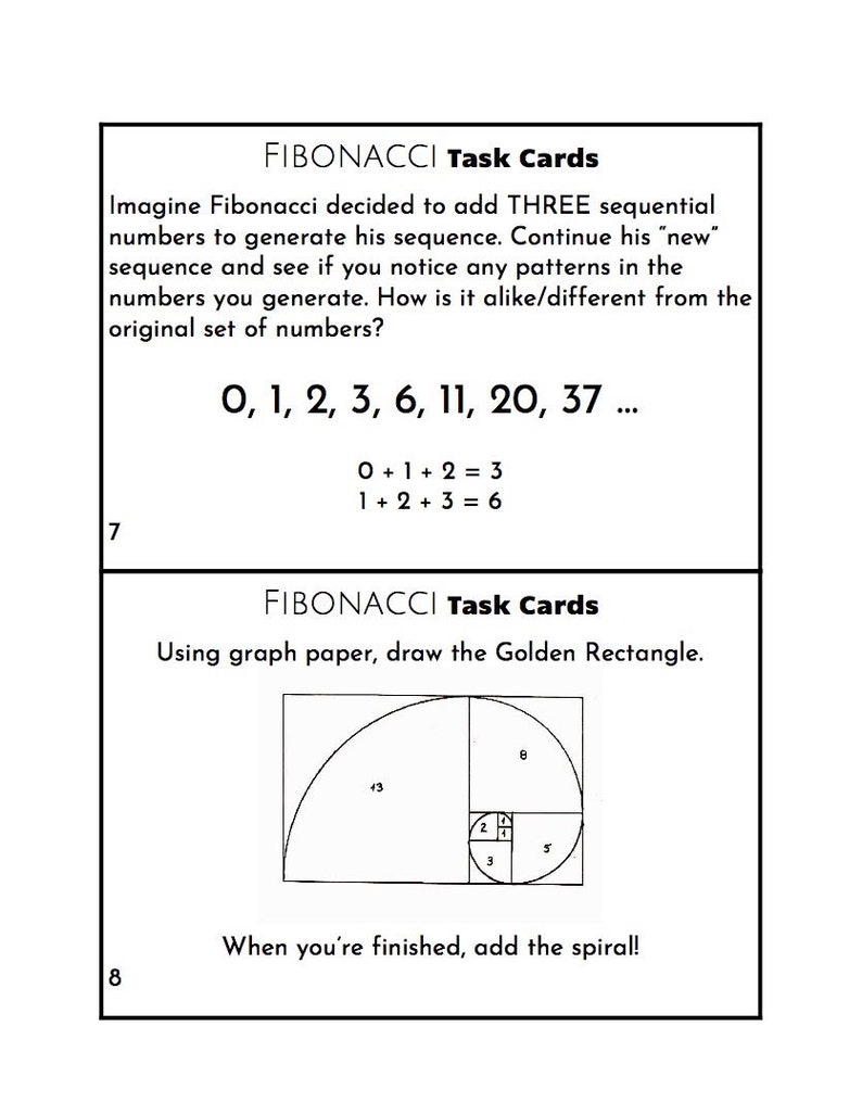 Fibonacci Task Cards - Etsy