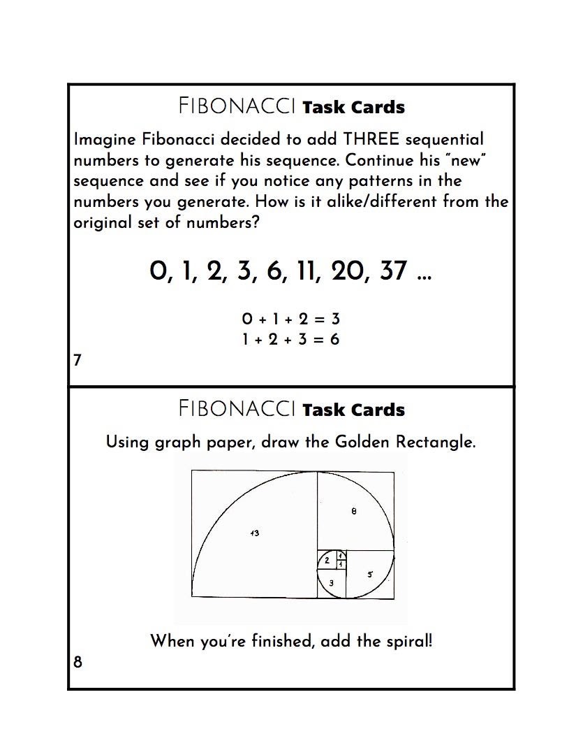 Fibonacci Task Cards - Etsy