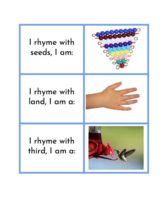 Montessori Blue Language Series Rhyming Riddle Pairs | Etsy