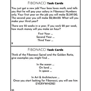 Fibonacci Task Cards - Etsy