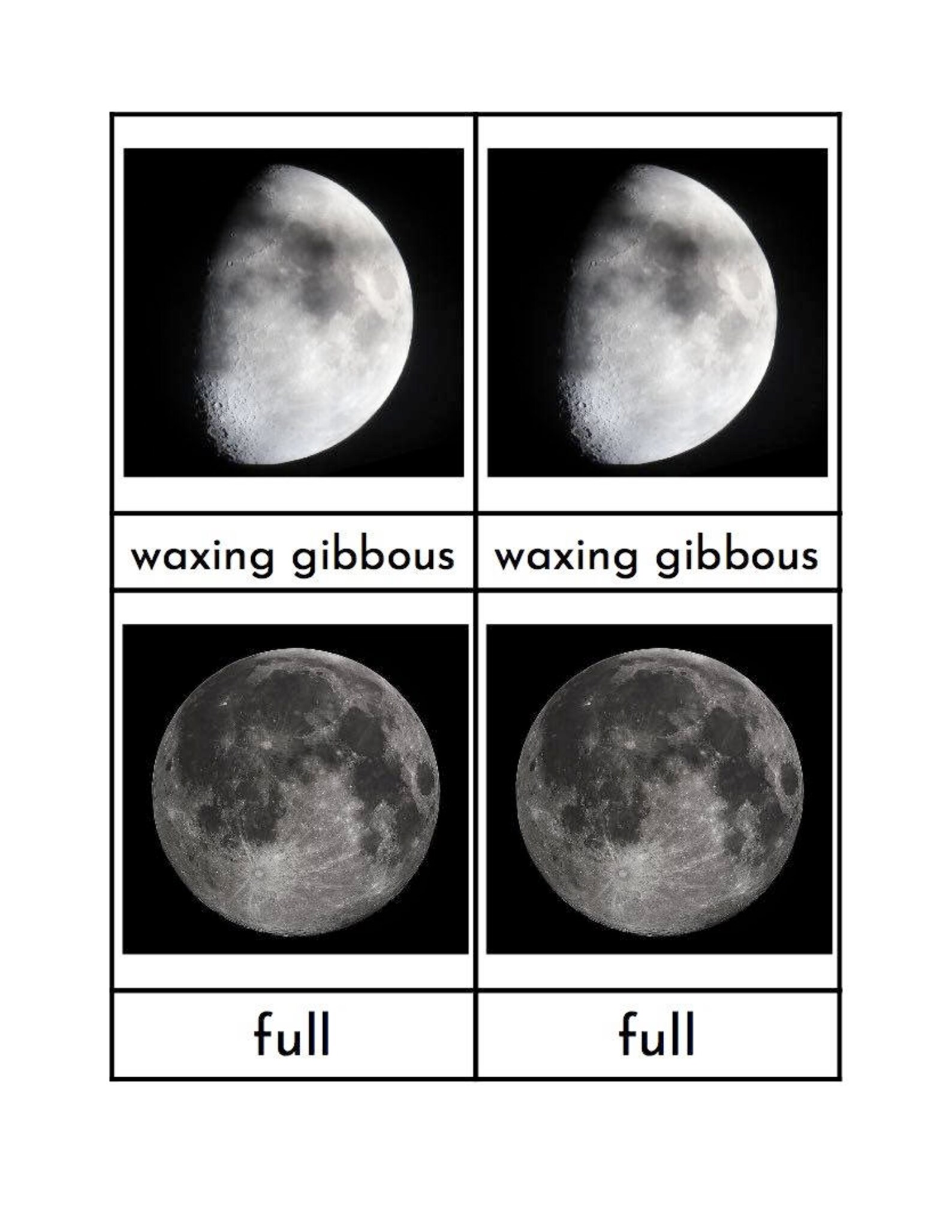 Phases of the Moon Montessori Three Part Cards - Etsy