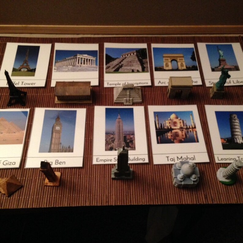 Montessori World Landmarks Four Part Cards With Objects - Etsy