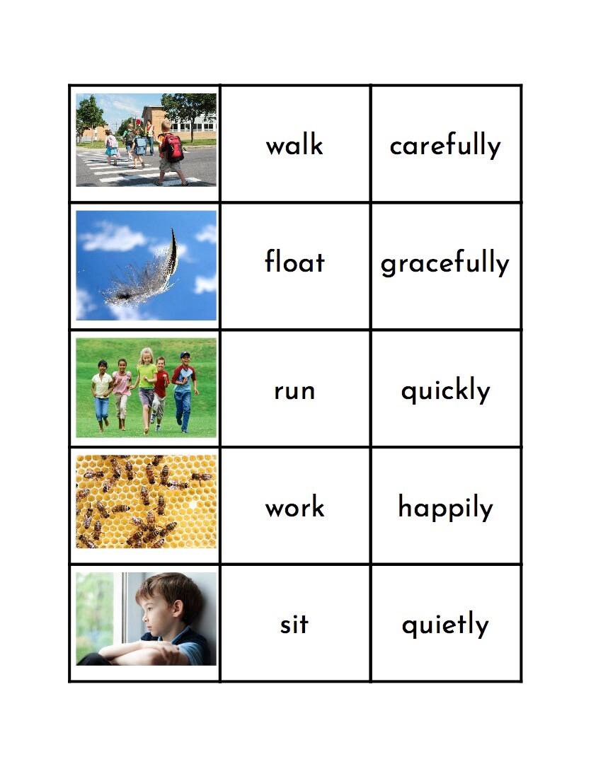Montessori Verb & Adverb Matching (Download Now) - Etsy