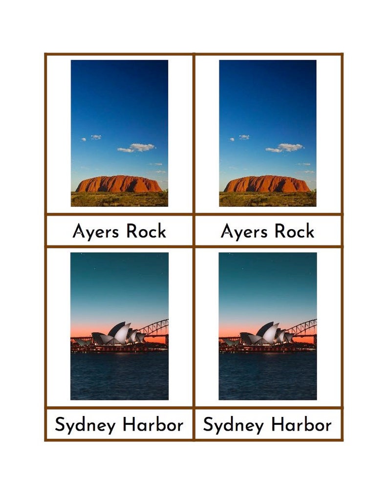 Beautiful Places on Earth australia Montessori Three Part Cards - Etsy