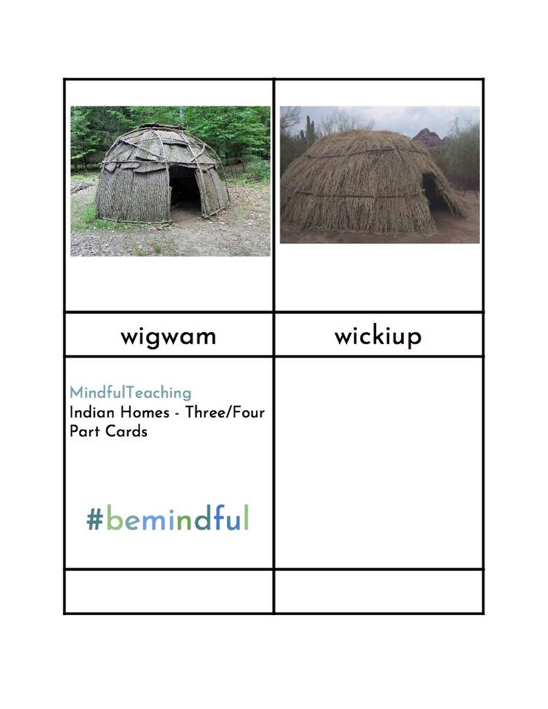 Montessori Native American Homes Three/four Part Cards - Etsy