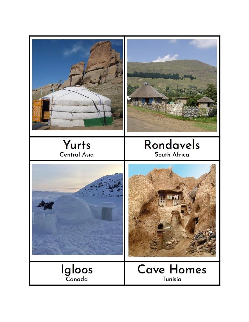 Homes Around the World Montessori Four Part Cards - Etsy