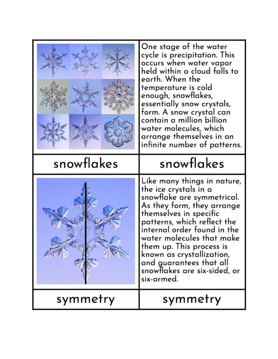 Formation and Types of Snowflakes - Montessori Three/four Part Cards - Etsy