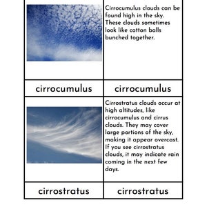 Types of Clouds - Montessori Three/four Part Cards - Etsy