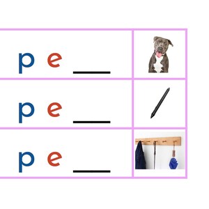 Montessori Word Building Pink Ending Sounds Match Words With Short 'e ...