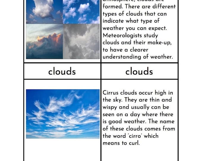 Types of Clouds - Montessori Three/four Part Cards - Etsy