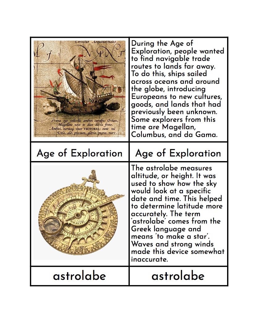 Navigational Tools During the Age of Exploration Three/four Part Cards ...