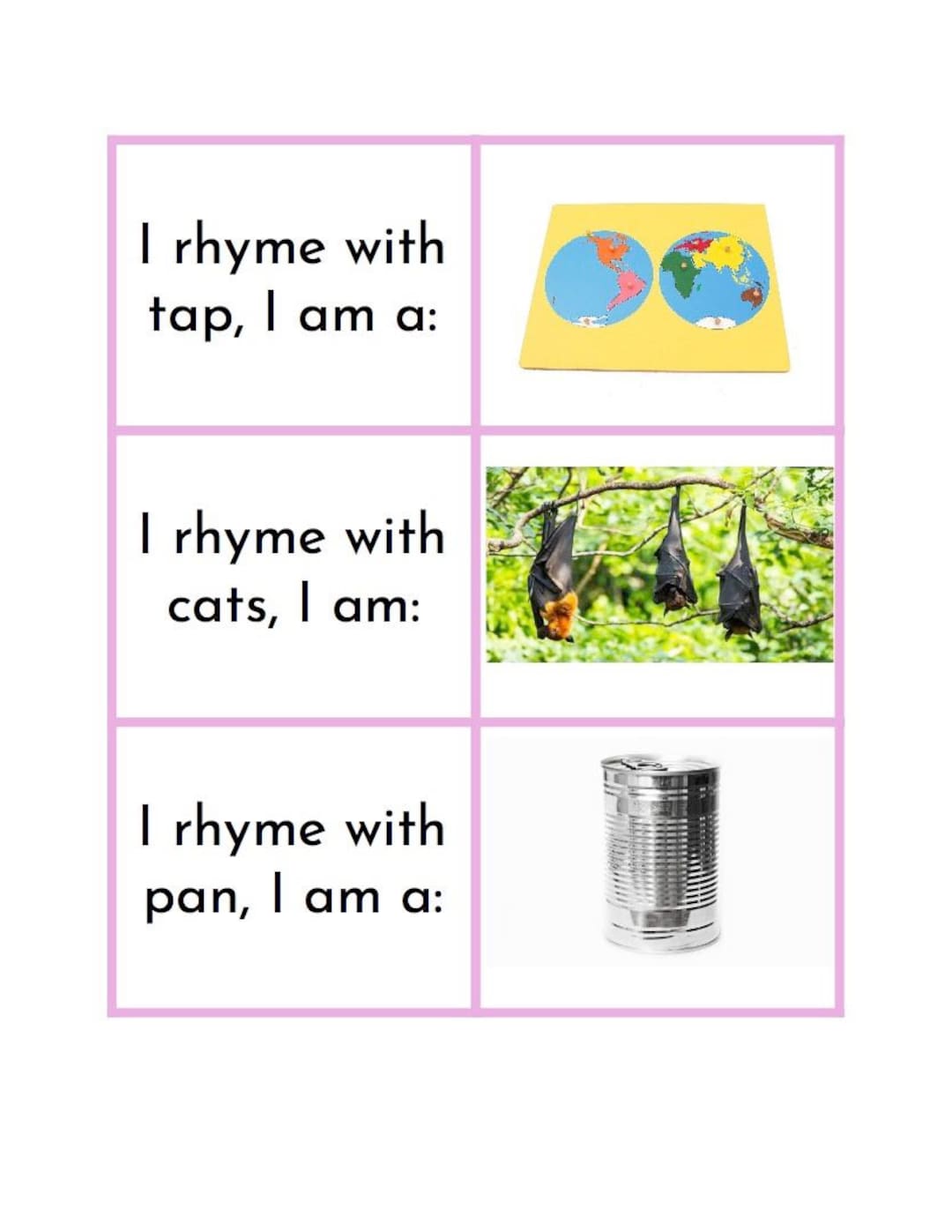 Montessori Pink Language Series - Rhyming Riddle Pairs - Etsy