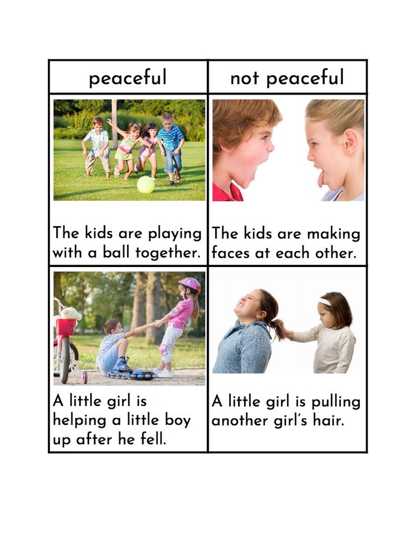 Montessori Peaceful Vs. Not Peaceful Matching Cards | Etsy