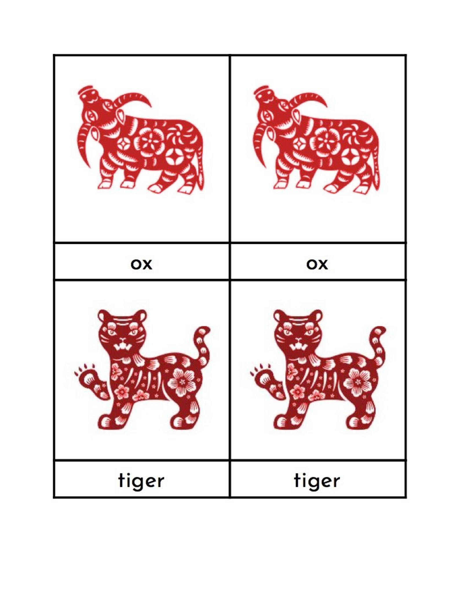 Chinese Zodiac Montessori Three Part Cards - Etsy