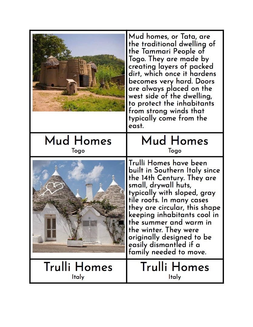 Homes Around the World Montessori Four Part Cards - Etsy