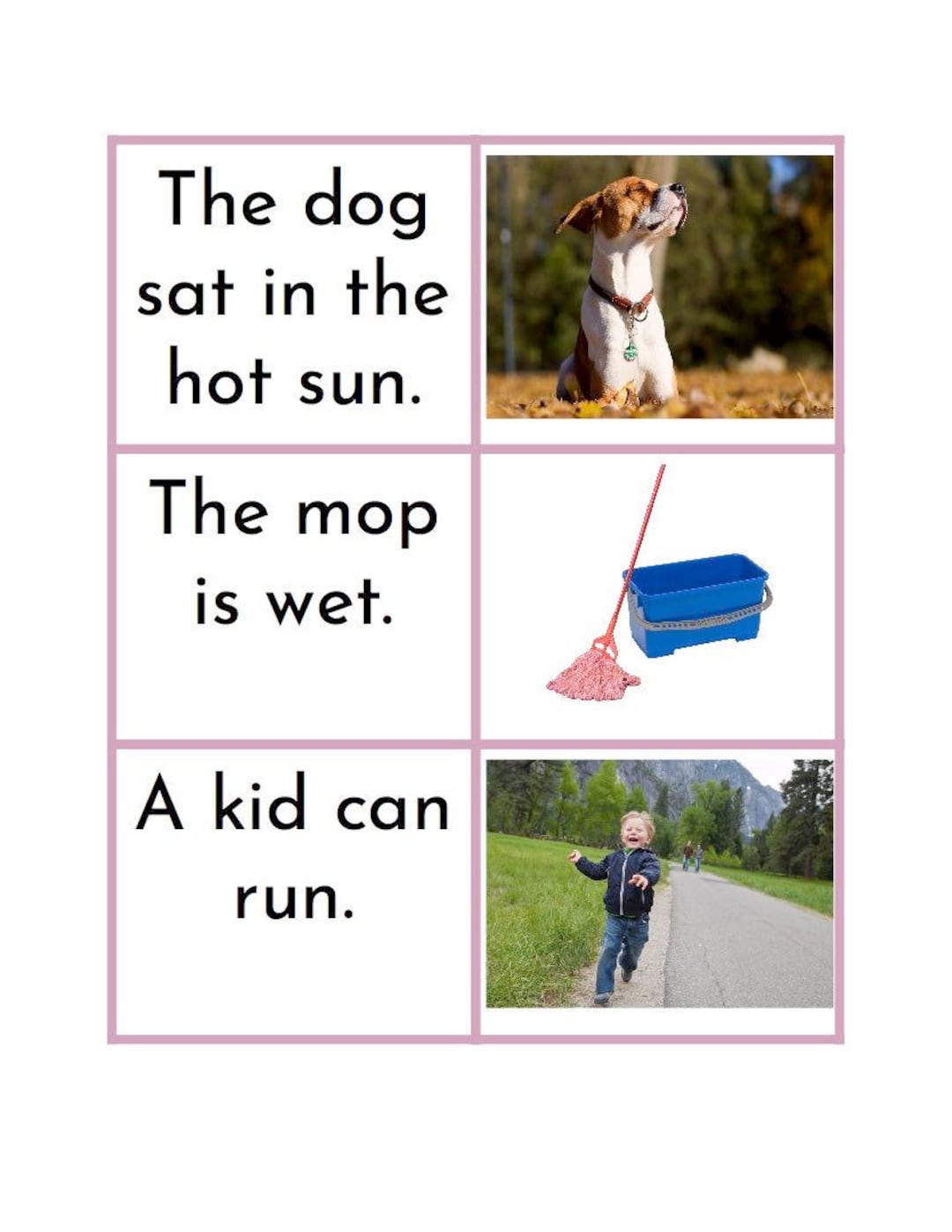 Montessori Pink Language Series Sentence Matching - Etsy
