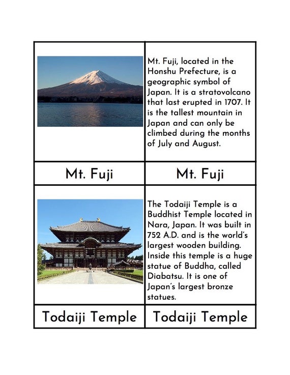 Historical Sites of Japan Montessori Three/four Part Cards | Etsy