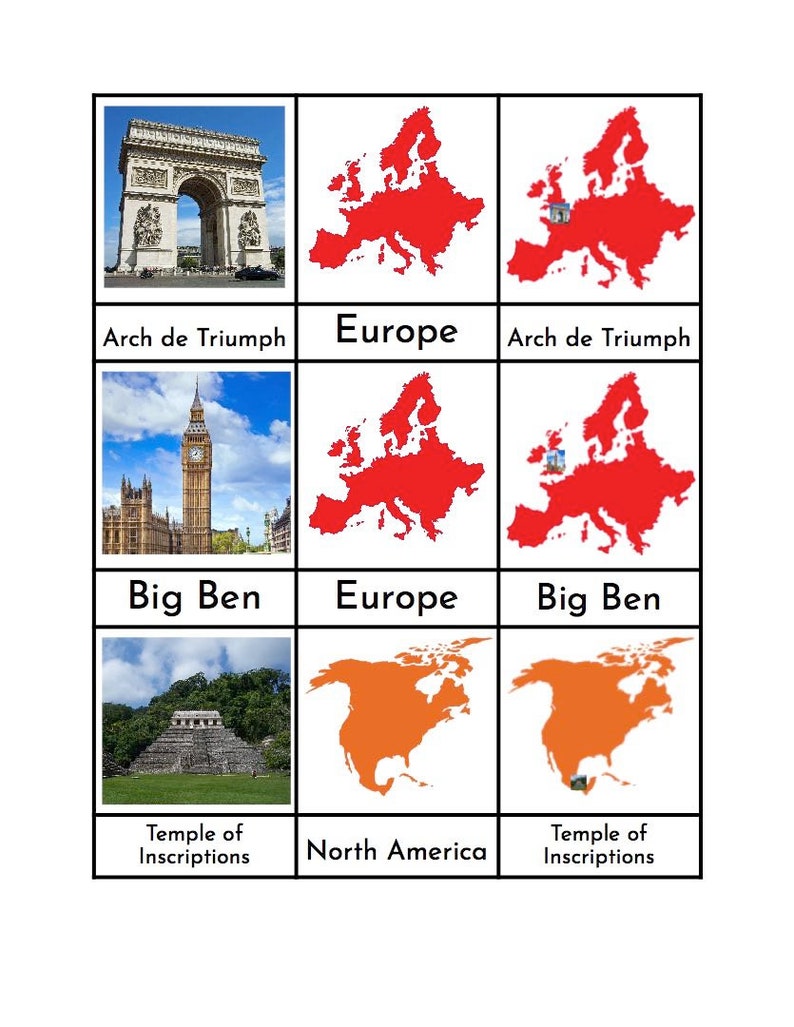 Landmarks around the World Matching Cards - Etsy