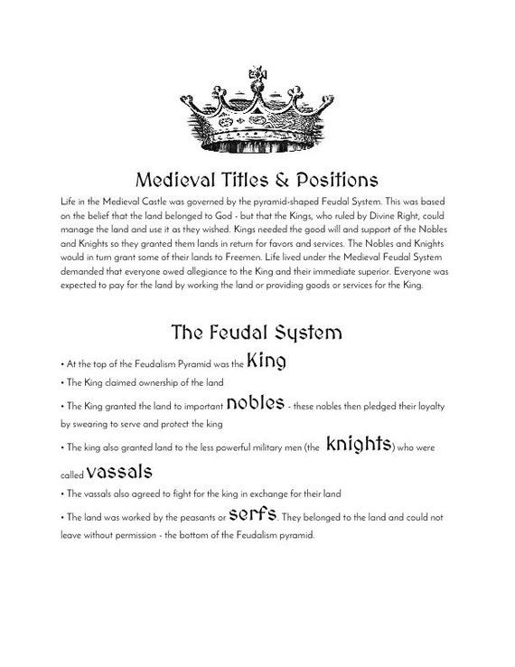 Feudalism Pyramid Worksheet