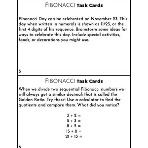 Fibonacci Task Cards - Etsy