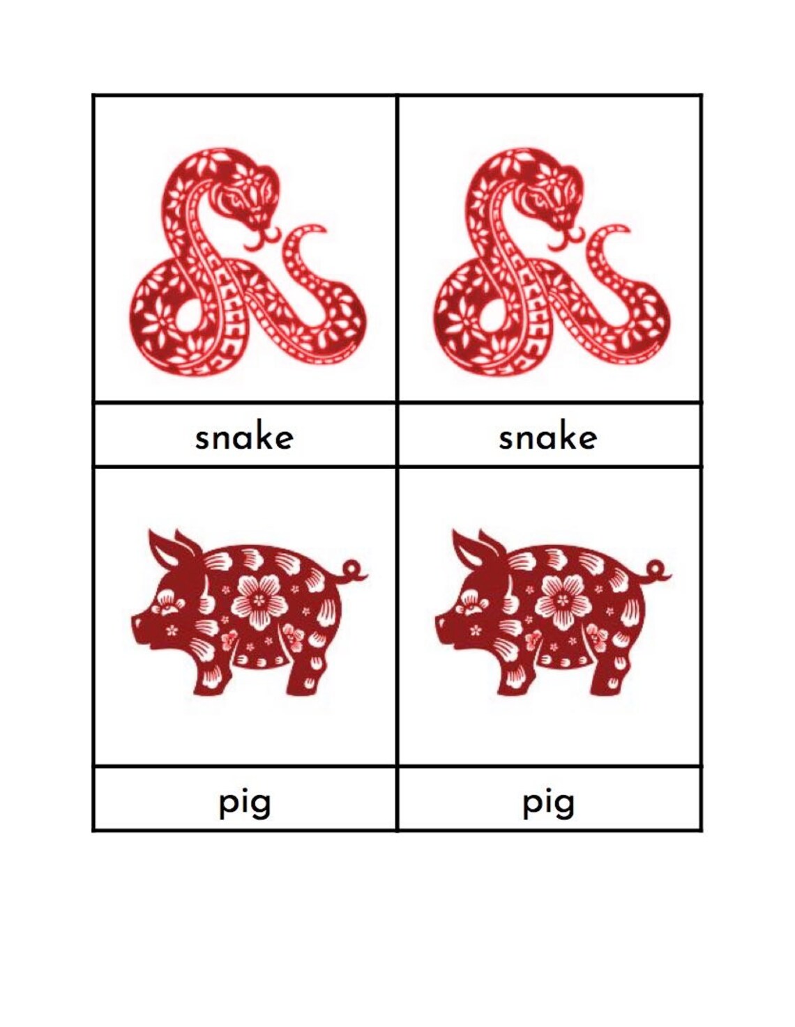Chinese Zodiac Montessori Three Part Cards - Etsy