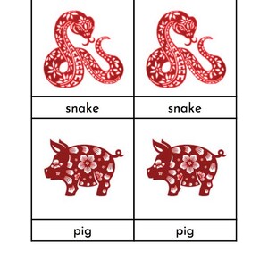 Chinese Zodiac Montessori Three Part Cards - Etsy
