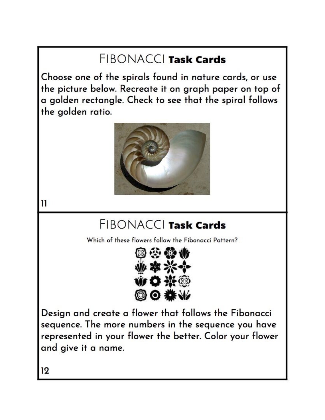 Fibonacci Task Cards - Etsy