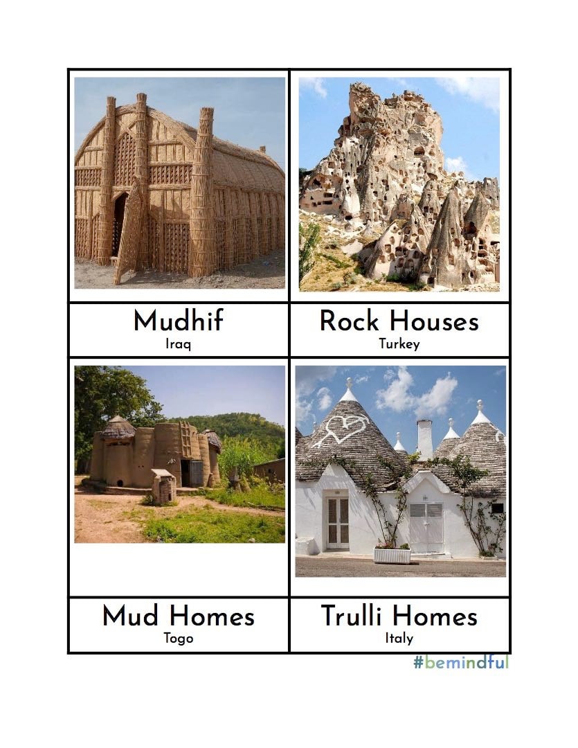 Homes Around the World Montessori Four Part Cards - Etsy
