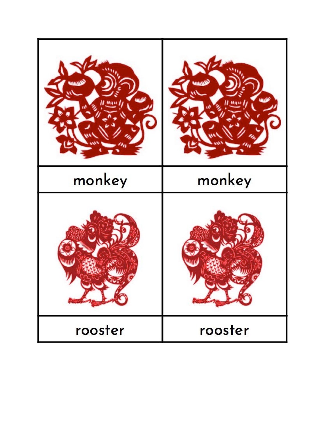 Chinese Zodiac Montessori Three Part Cards - Etsy