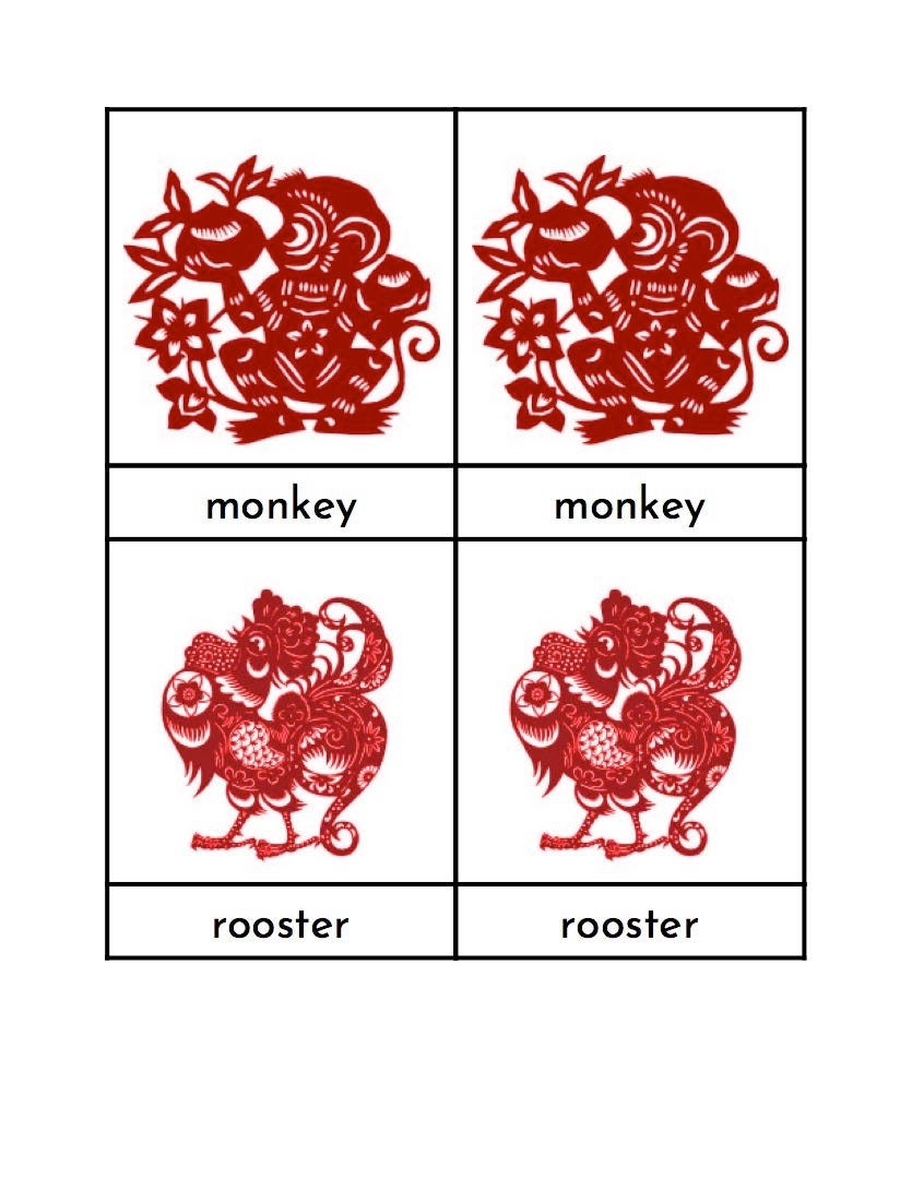Chinese Zodiac Montessori Three Part Cards - Etsy