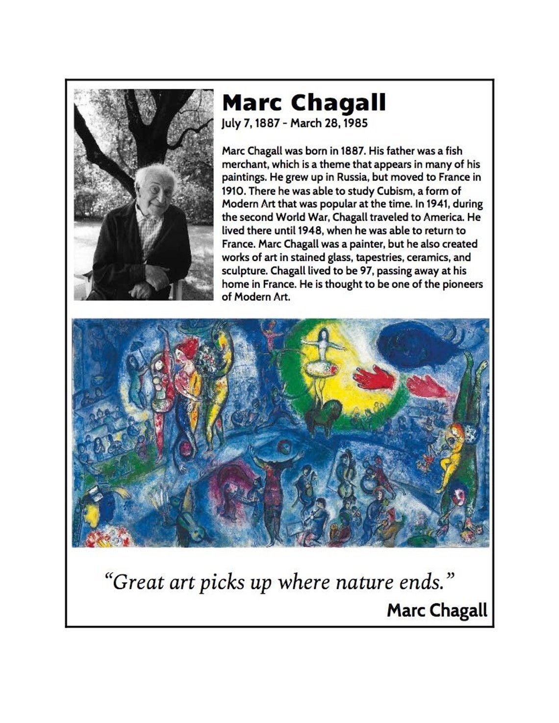 Marc Chagall Montessori Three Part Cards and Artist Bio - Etsy