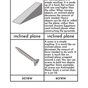 Simple Machines Montessori Three/Four Part Cards | Etsy