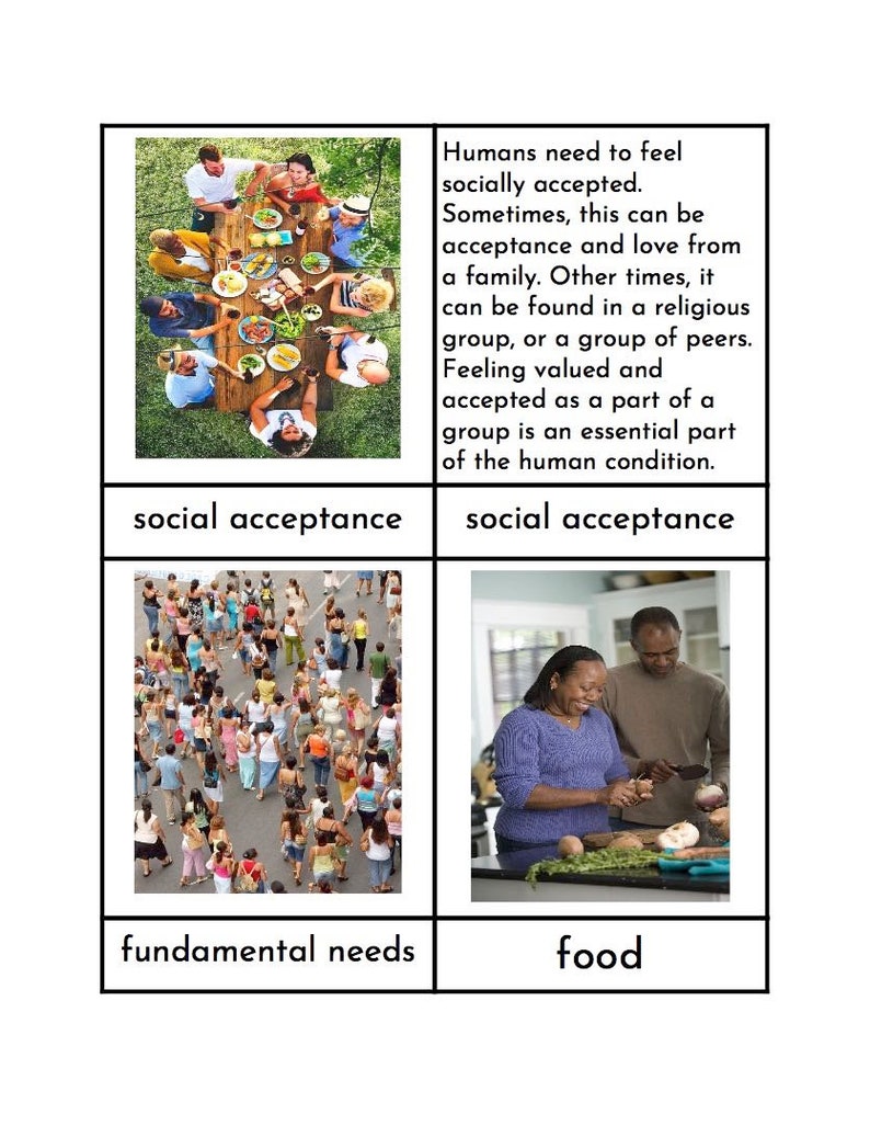 Montessori Fundamental Needs of Humans Three/four Part Cards - Etsy Ireland