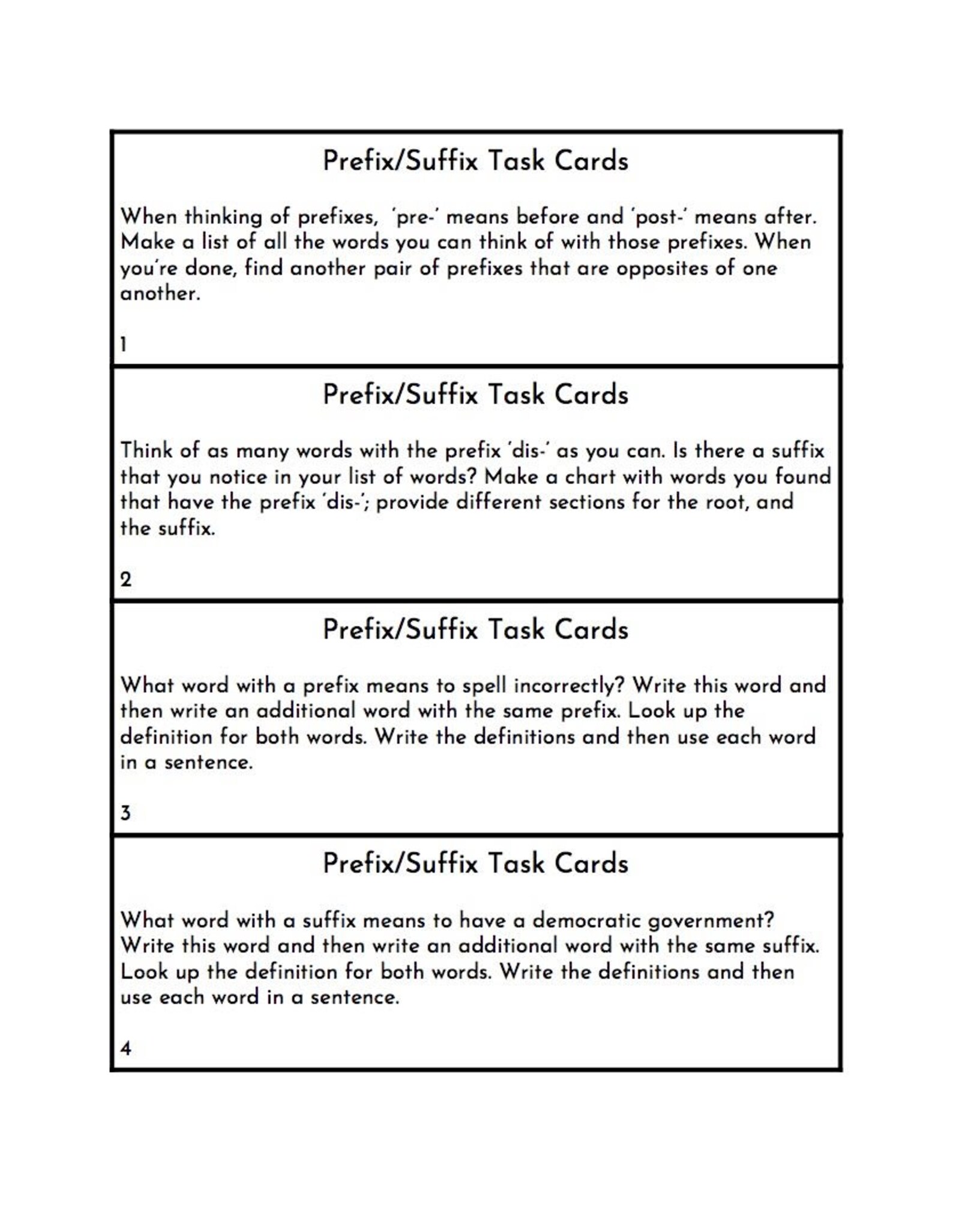 Montessori Prefix/suffix Task Card Set - Etsy