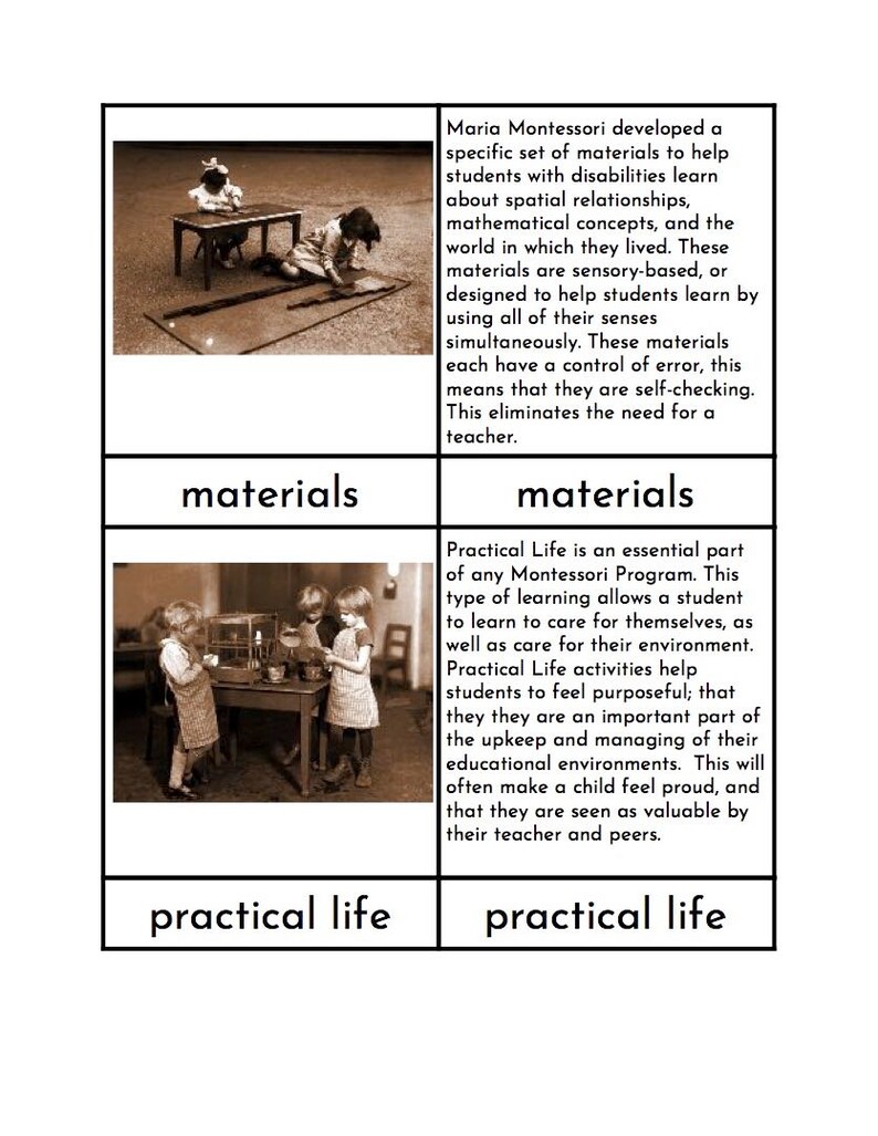 Maria Montessori Bundle Two Sets of Three/four Part Cards and Biography ...