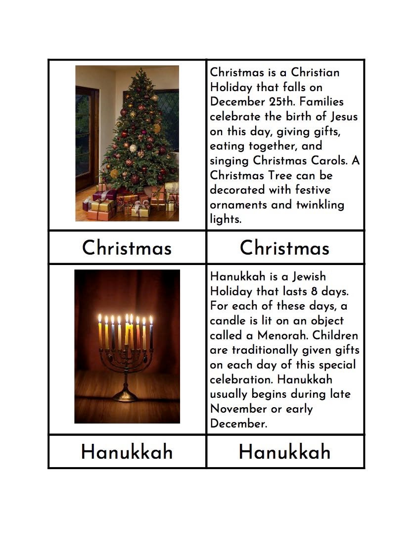 Winter Holidays Montessori Three/four Part Cards - Etsy