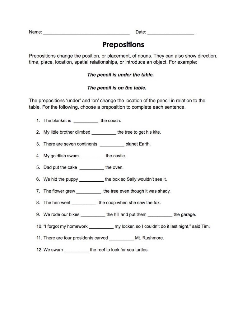 Montessori Word Study Prepositions | Etsy