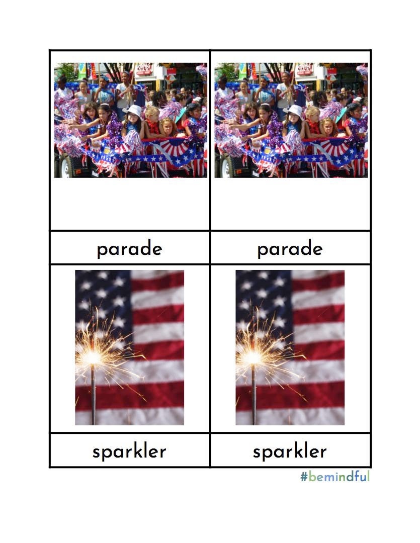 Fourth of July Montessori Three Part Cards - Etsy