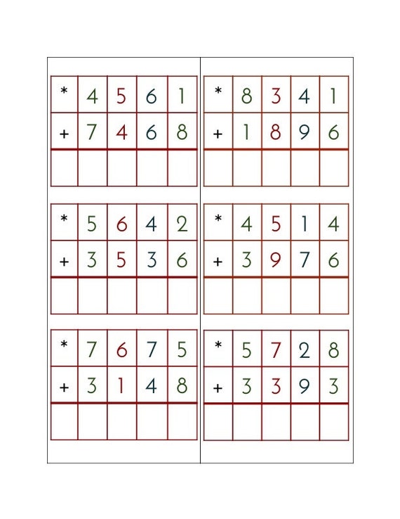 Addition Problem Cards Montessori 72 Problems | Etsy