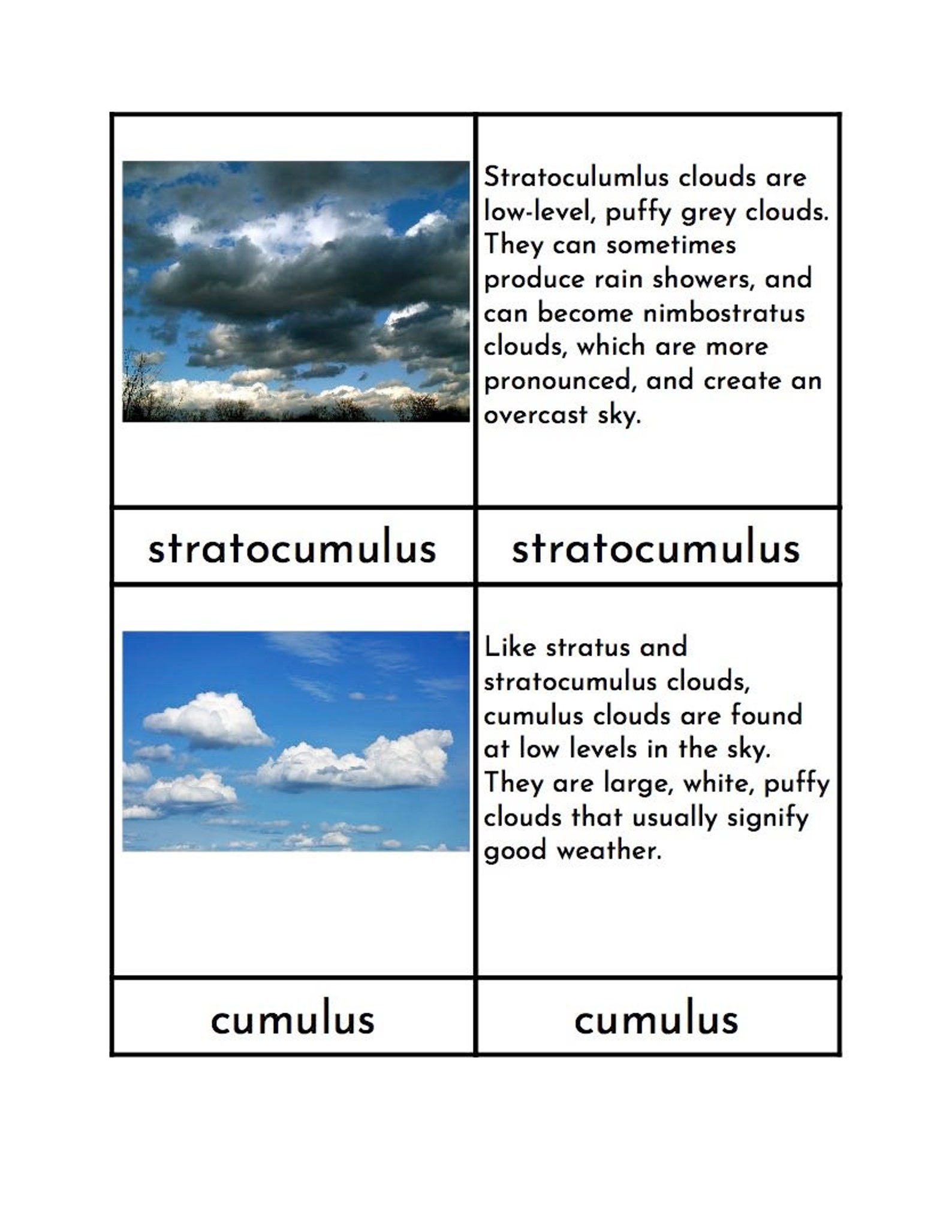 Types of Clouds - Montessori Three/four Part Cards - Etsy