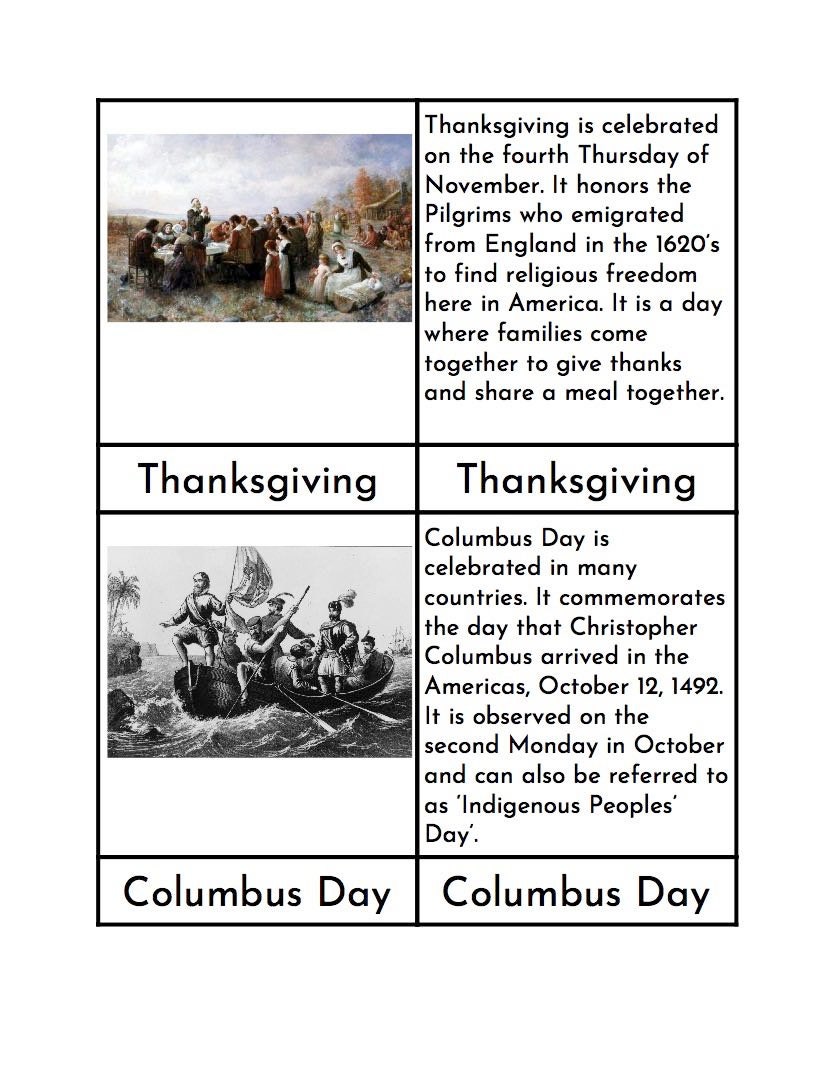 U.S. Holidays Montessori Three/four Part Cards - Etsy