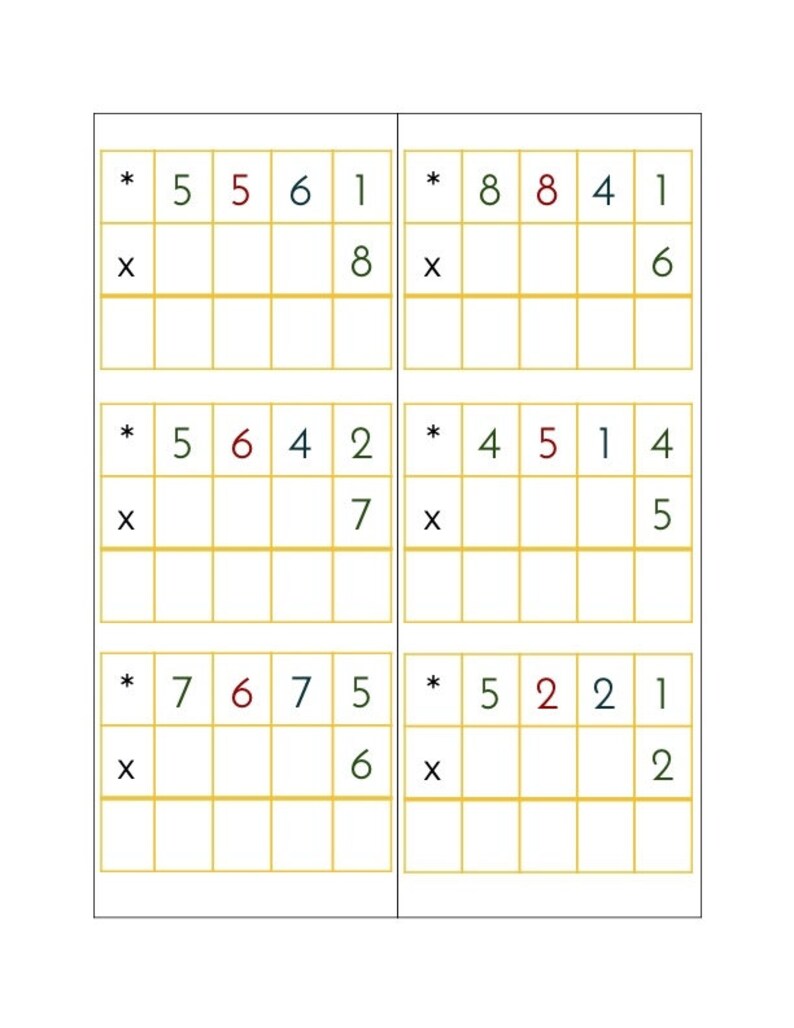 Multiplication Problem Cards Montessori Math 72 Problems - Etsy Denmark