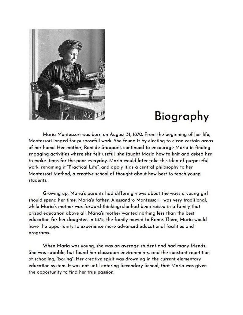 Maria Montessori Bundle Two Sets of Three/four Part Cards and Biography ...